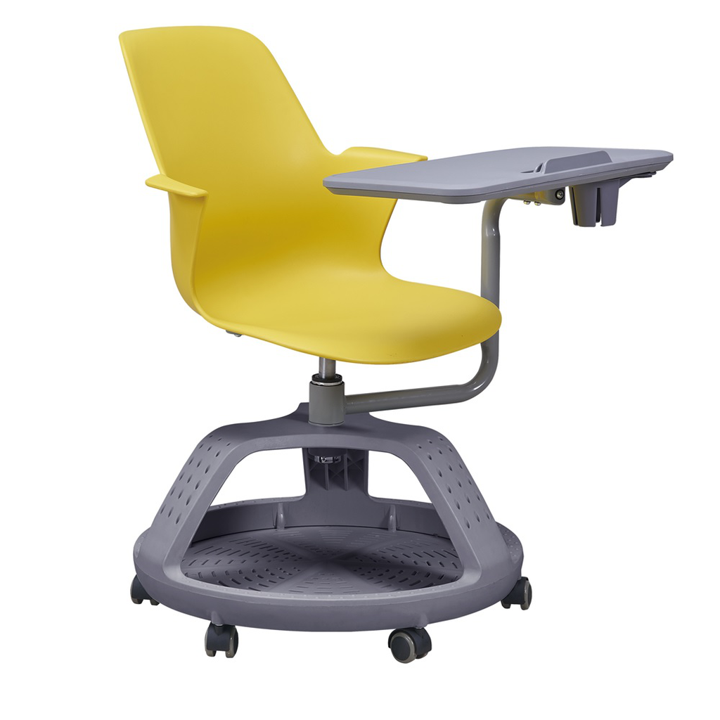 Pupitre mesa banco giratorio con ruedas color amarillo | Idelika